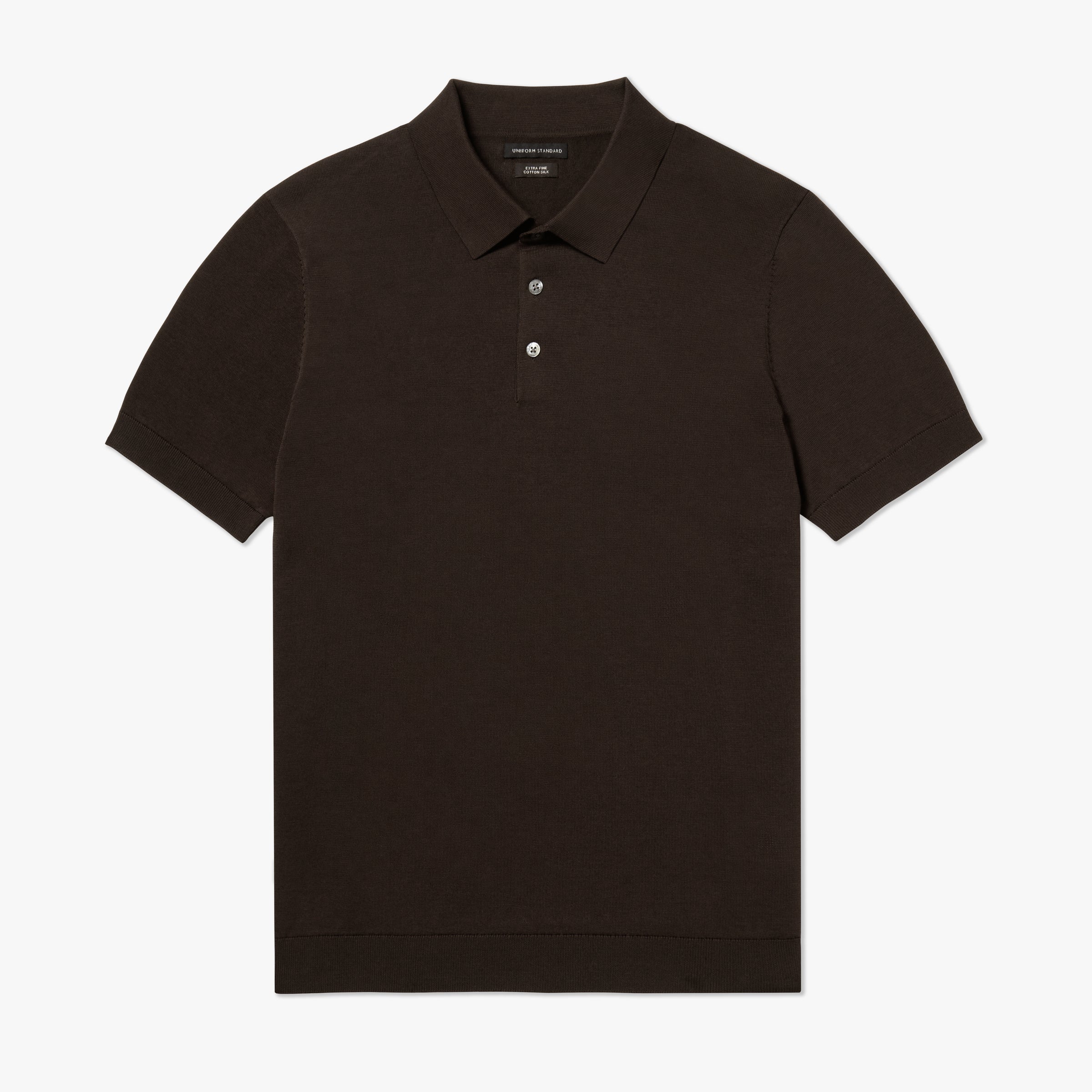 Men's Espresso Cotton Silk Button Polo Shirt | Uniform Standard