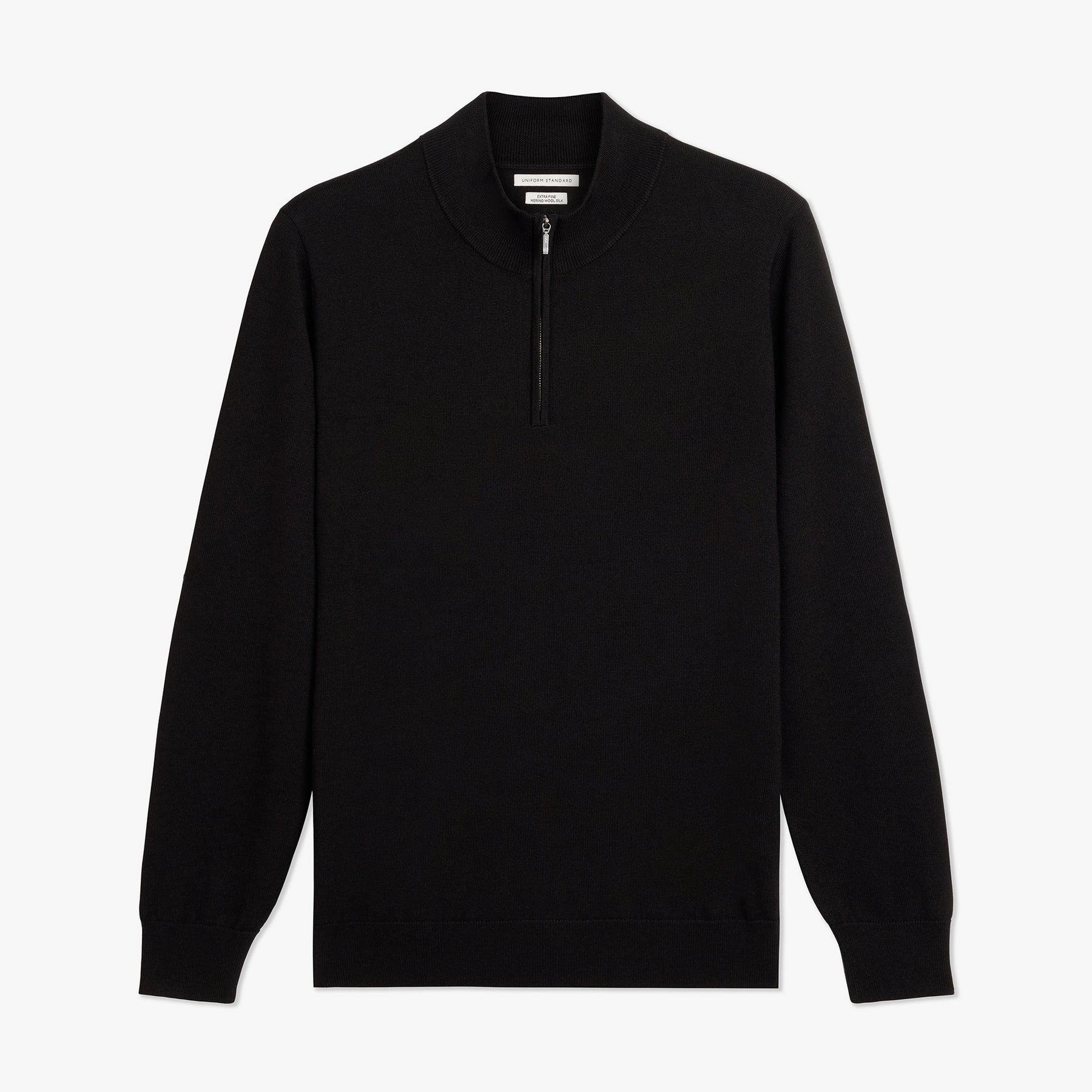 Men's Black Merino Wool Silk Quarter Zip | Uniform Standard