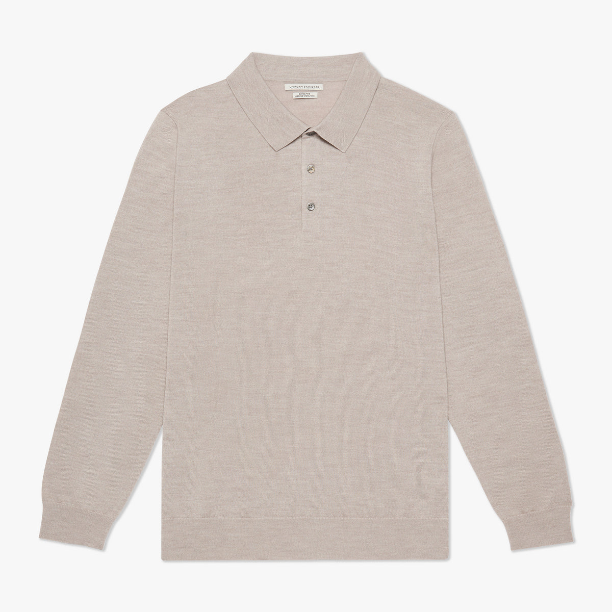 Men's Oatmeal Melange Merino Wool Silk Button Polo | Uniform Standard