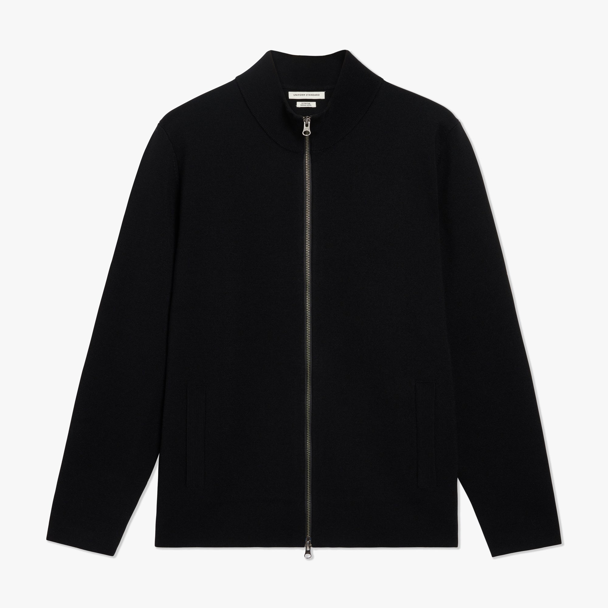 Merino Wool Full Zip Cardigan Black Mens