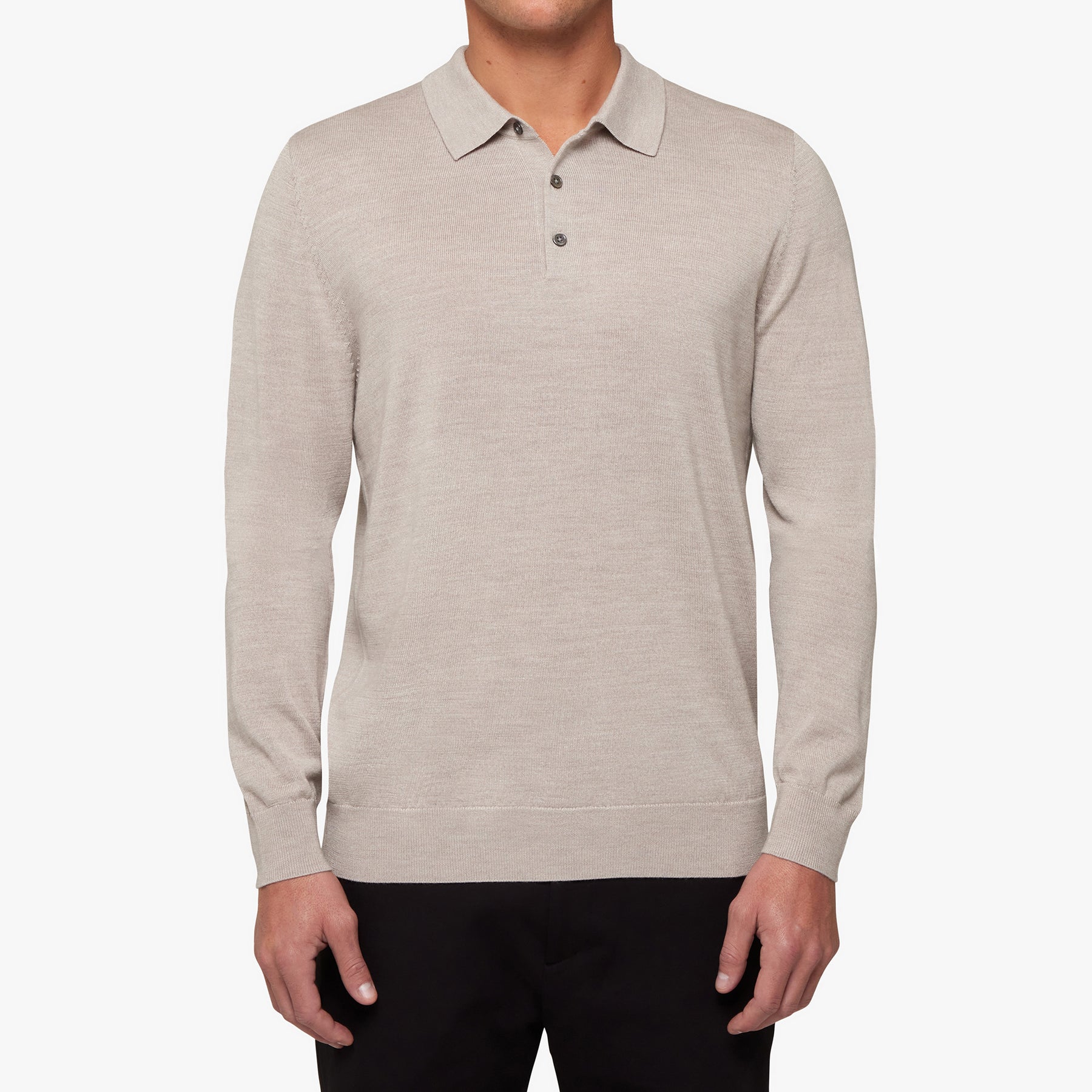 Men's Oatmeal Melange Merino Wool Silk Button Polo | Uniform Standard