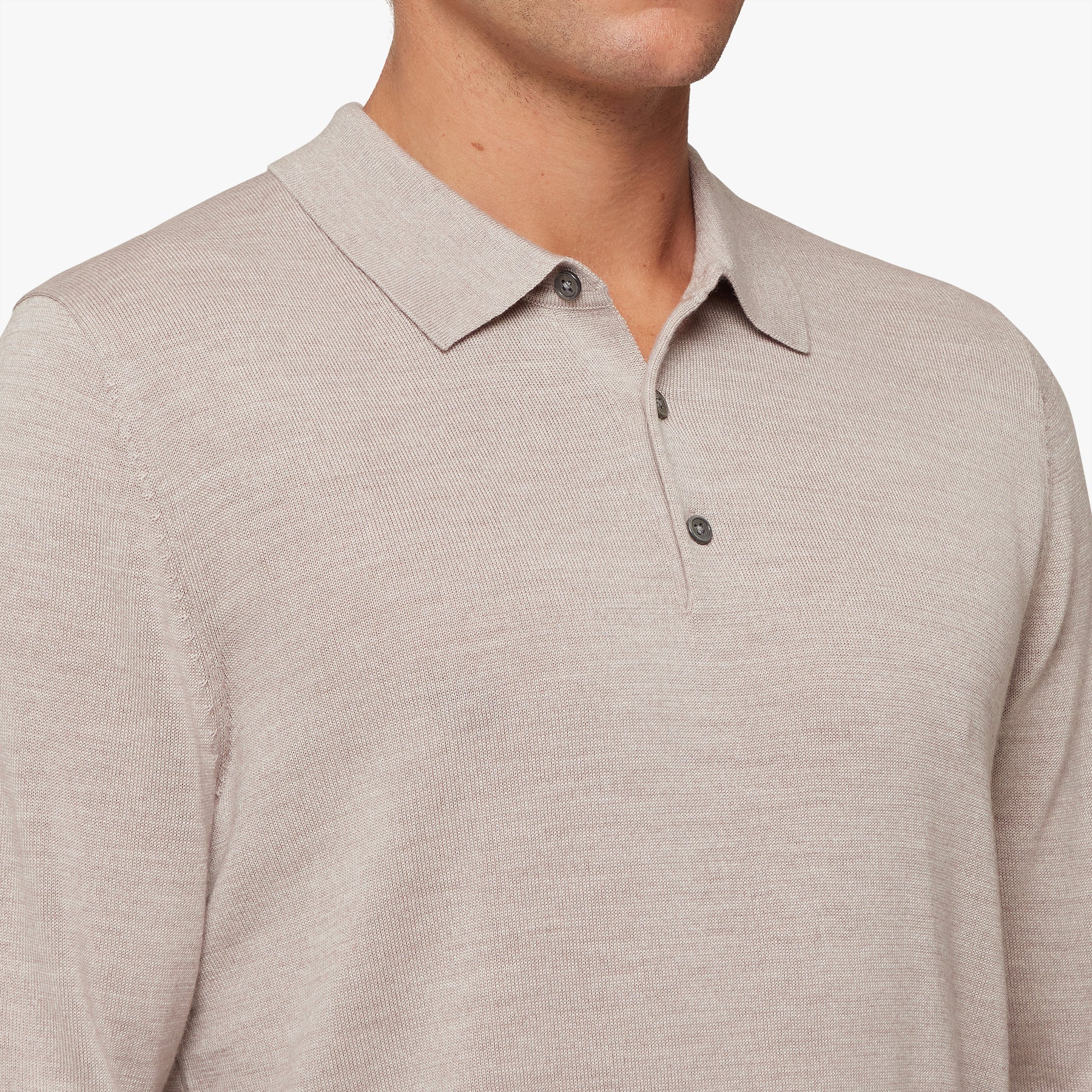 Men's Oatmeal Melange Merino Wool Silk Button Polo | Uniform Standard